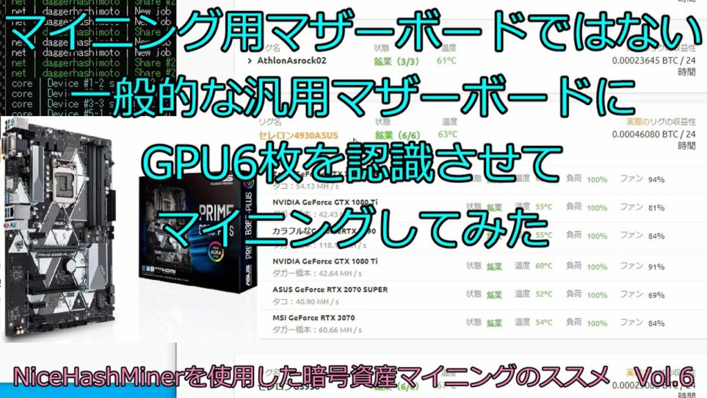 【暗号資産マイニング】一般的な汎用マザーボードでGPUを6枚認識させてマイニングしてみた ｜ NHマイナーを使用した暗号資産マイニングのススメ vol.6【Nice Hash Miner ...